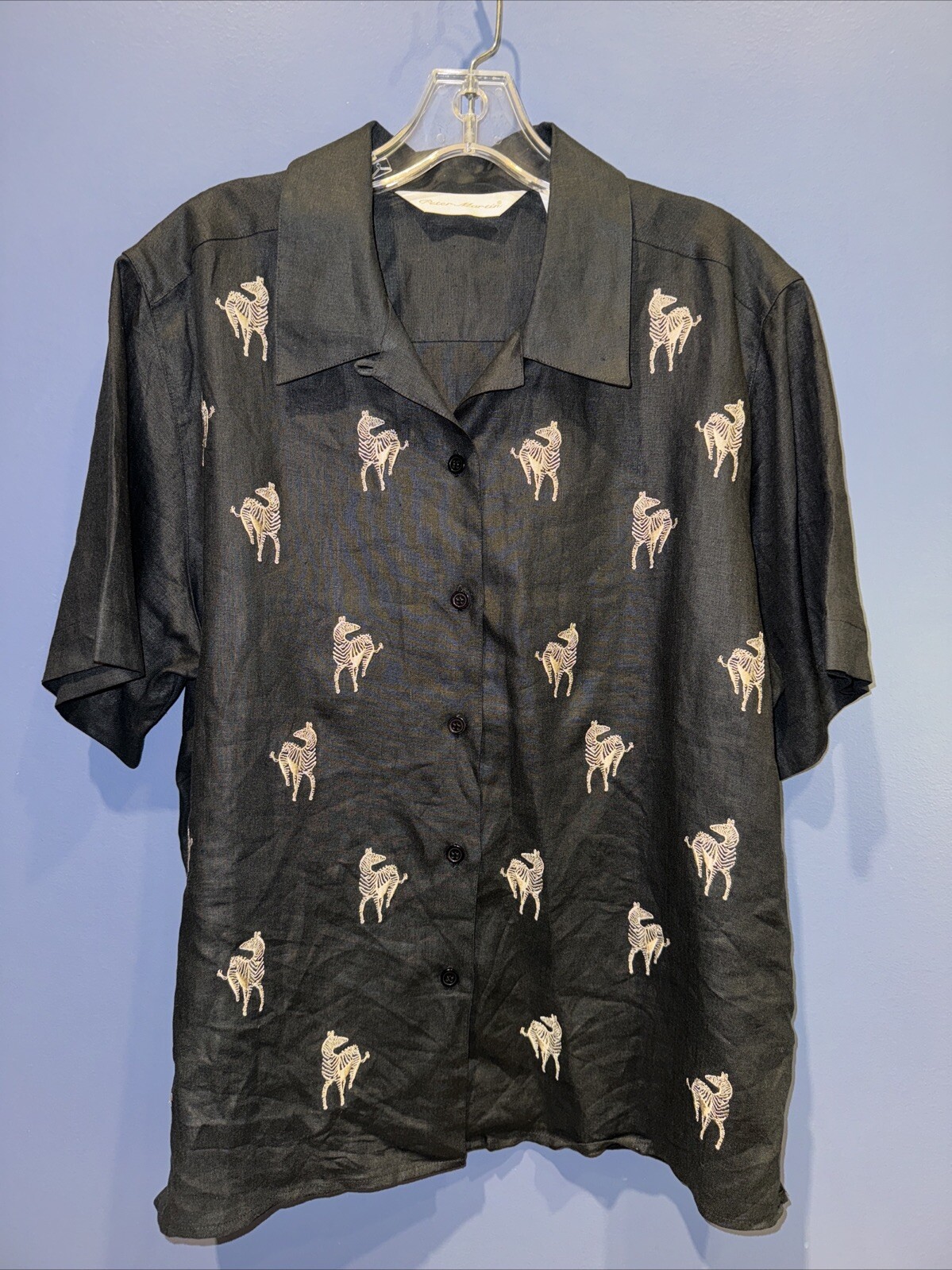 12 Peter Martin Zebra Linen Shirt Button Down Safari … - Gem