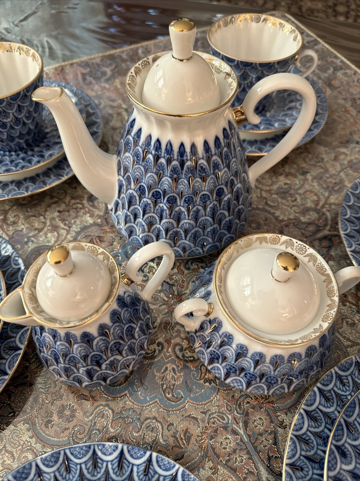 Lomonosov Imperial forget-me-not Tea Set for 6 | eBay