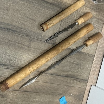 Vintage Native American Hand Forged Hand Spear Harpoon In Bamboo Tube ...
