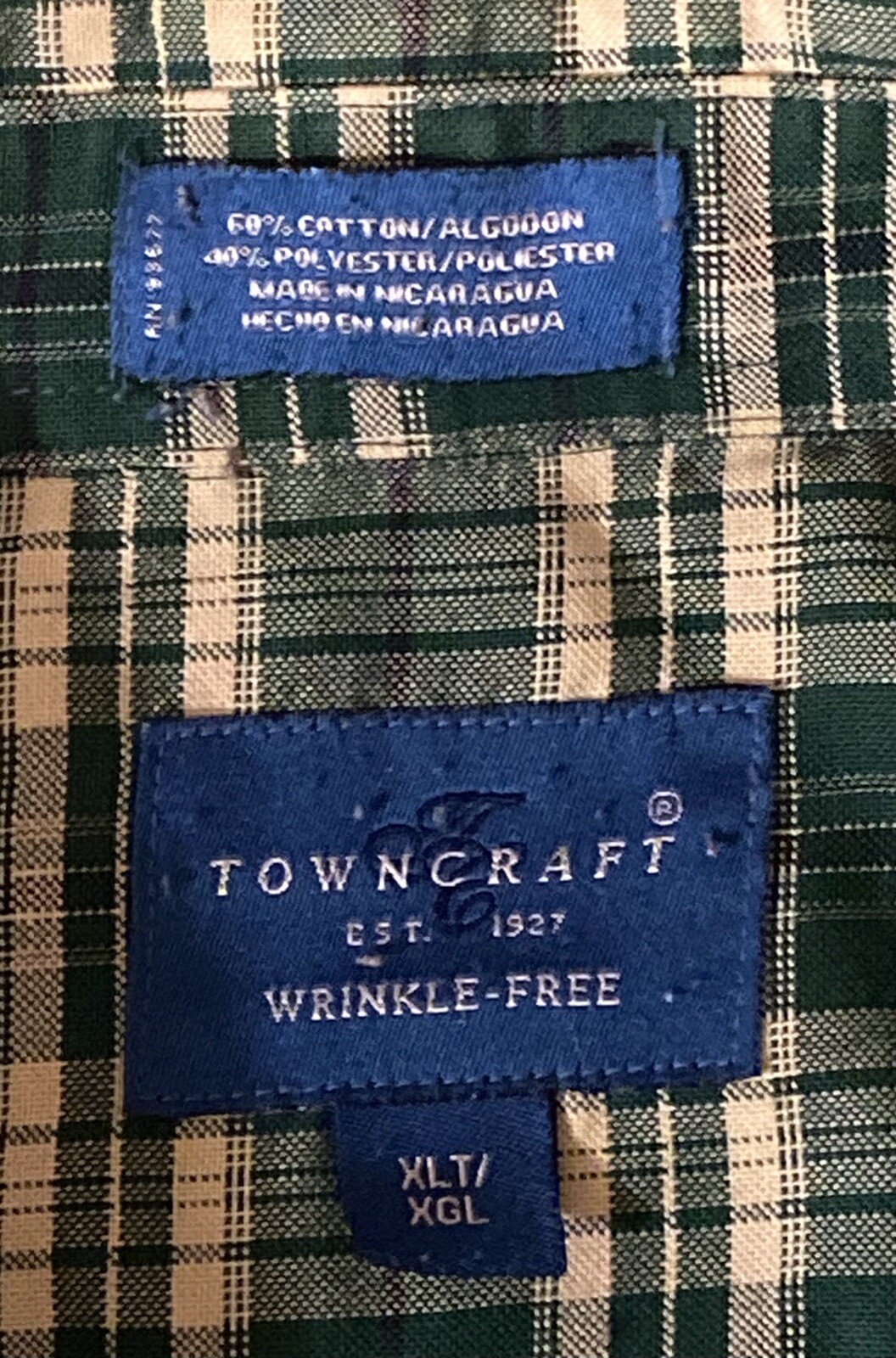 TOWNCRAFT GREEN CREAM PLAID BUTTON SHIRT MEN'S XLarge | eBay