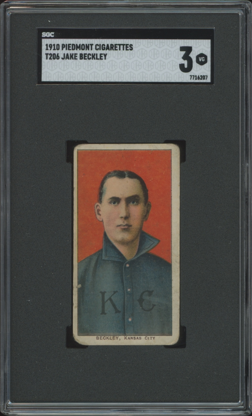 1909 T206 JAKE BECKLEY NNO VG HOF PIEDMONT 350 SGC 3 BASEBALL KANSAS ...