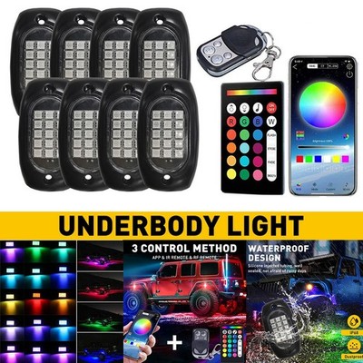 8Pod RGB LED Rock Lights Offroad Music Bluetooth Wireless Underglow ...