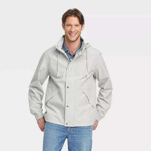 Men's Hooded Rain Coat - Goodfellow & Co Gray S: Wind-Resistant ...