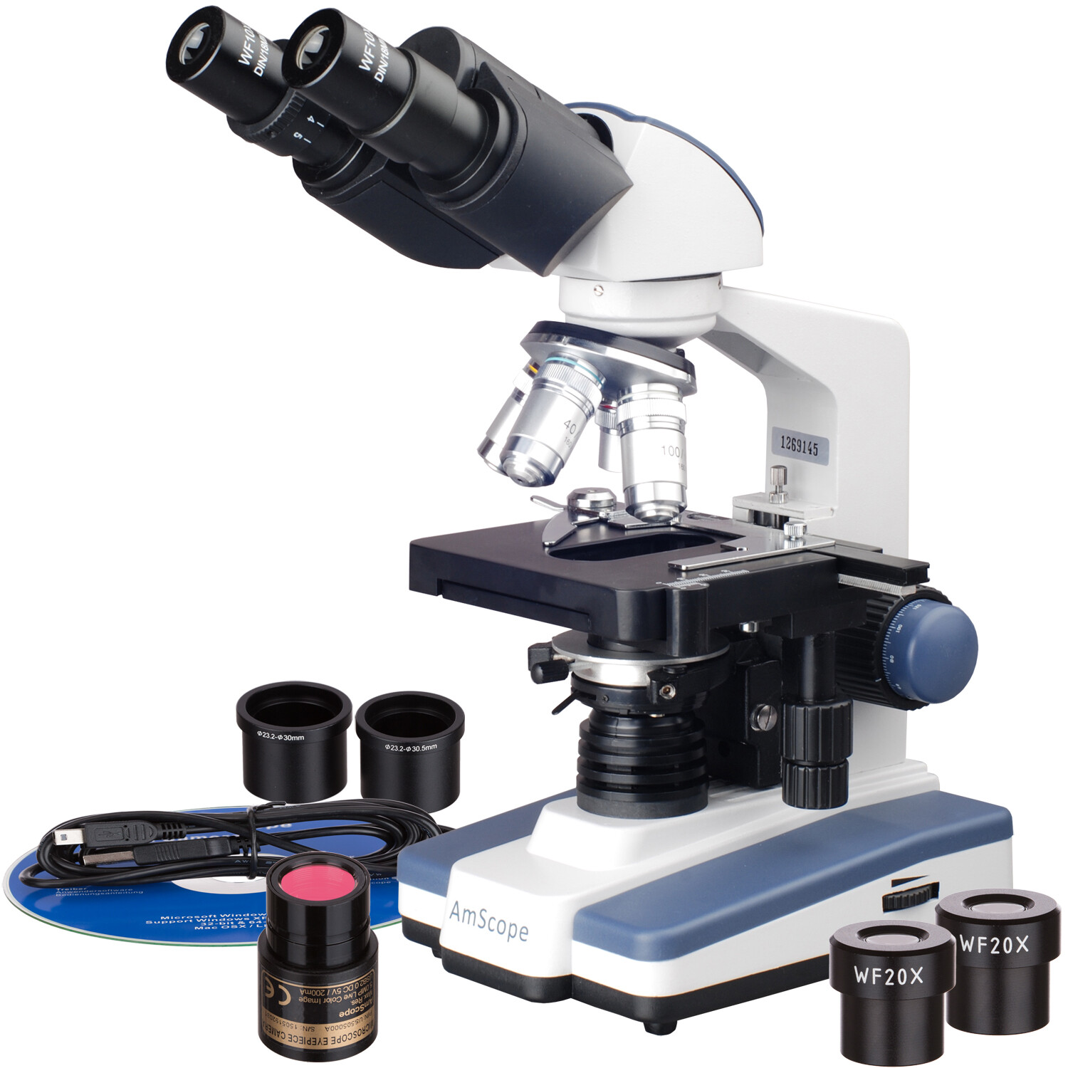 AmScope 40X-2000X LED Digital Binocular Compound Microscope w 3D Stage ...