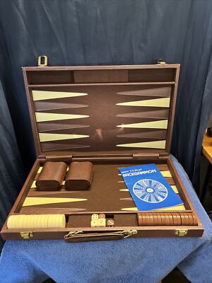 Suitcase Type Backgammon Set Excellent Condition Brown White. Lg Tokens ...