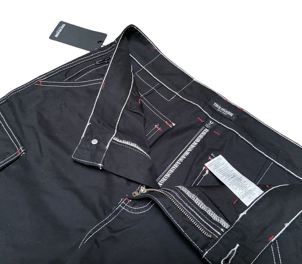 True Religion Mens Cargo Shorts Size 34 Contrast Stitch Jet Black NEW ...