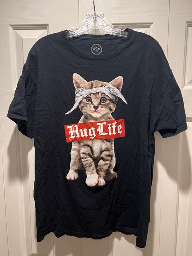 Hug Life Cat T-Shirt Funny Graphic Men’s Size Large Tupac Novelty DOM ...
