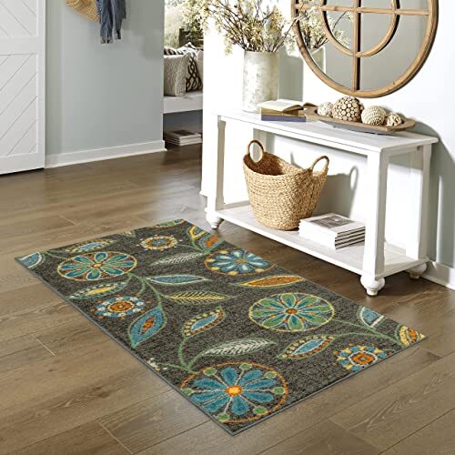 Maples Rugs Reggie Floral Kitchen Rugs Non Skid Washable Accent Area ...