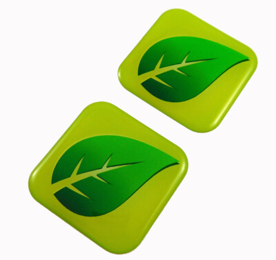 Green Leaf flag Square Domed Decal Eco ev hybrid car bike gel stickers ...