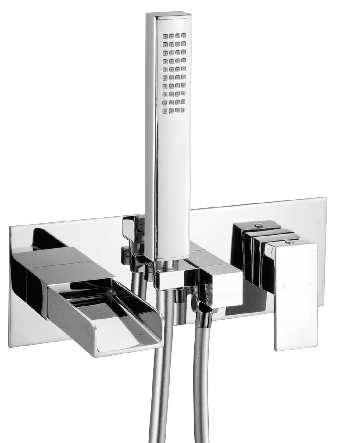 Wall Mounted Waterfall Bath Shower Mixer Tap With Modern Chrome Handset ...