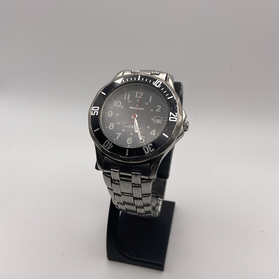 Peugeot Mens Watch Steel Bracelet Date 24 Hour Inner Dial | eBay