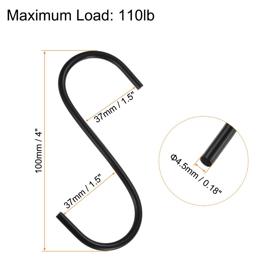 6pcs Long S Hooks 4 Inch S-shaped Hanging Hooks for Hanging Plant Black ...