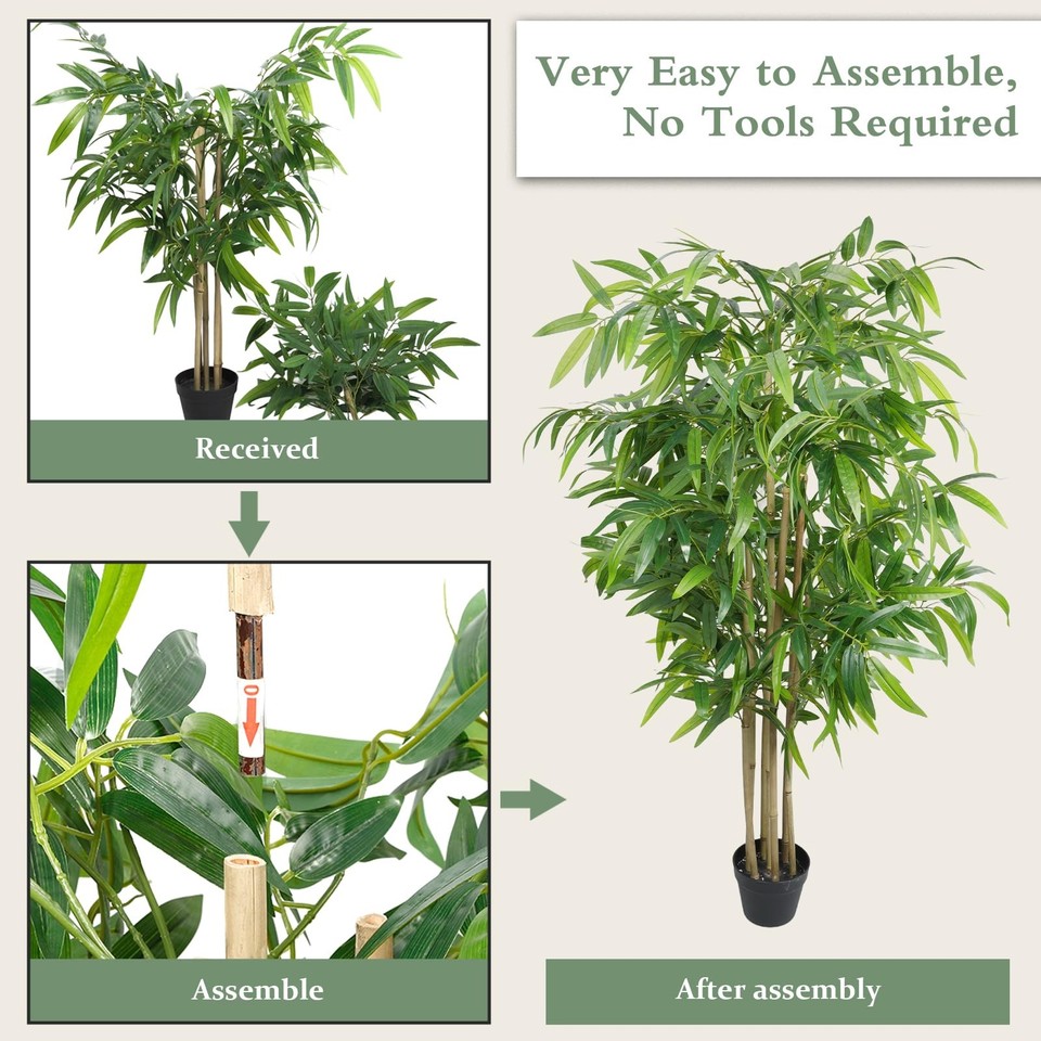 Artificial Bamboo Tree, 6 FT Fake Tree, Faux Silk Plant with Pot, Fake ...