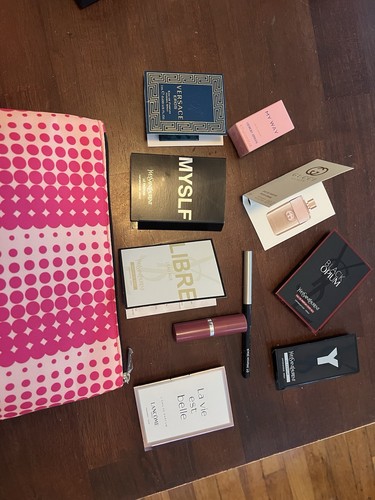 Assorted Cosmetic/YSL Perfume Samples in Clinique Cosmetic Bag | eBay