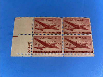 SCOTT C32 block of 4 AIR MAIL POSTAL STAMPS 5C 1946 four motor ...