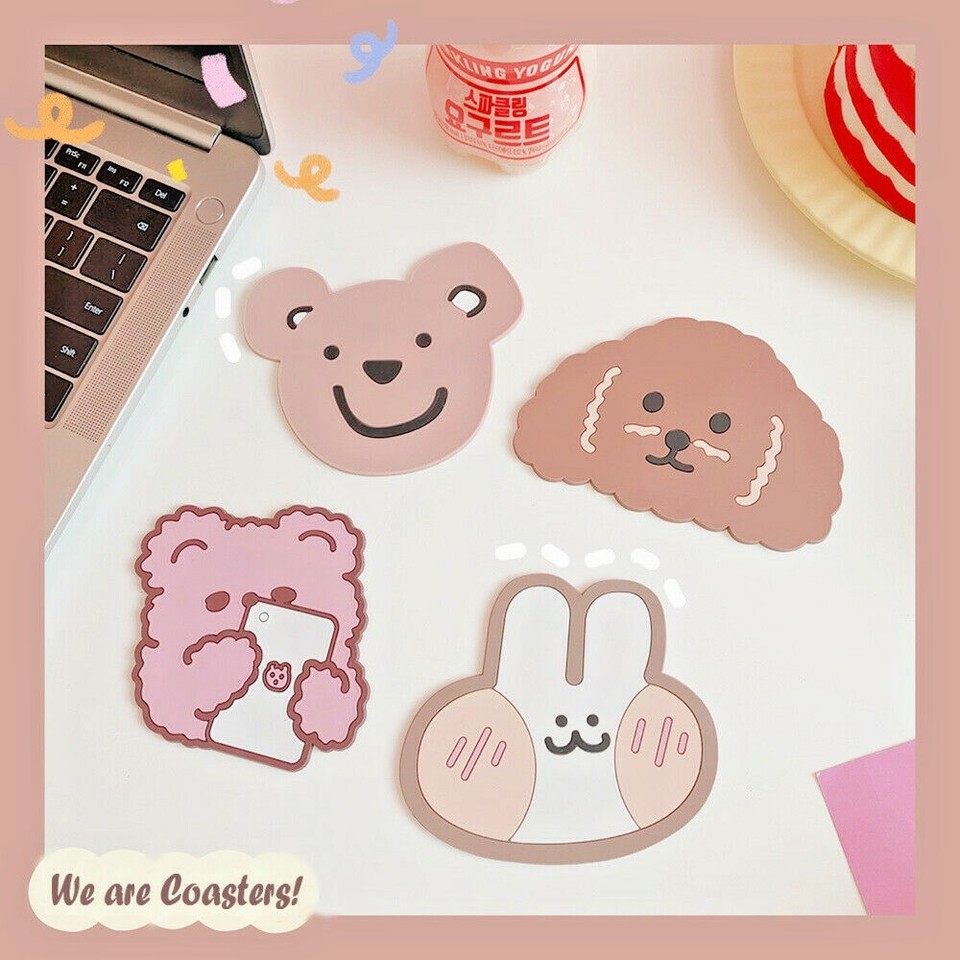 4 Pack Silicone Coaster Cute Cartoon Mug Cushion Tea Cup Coffee ...