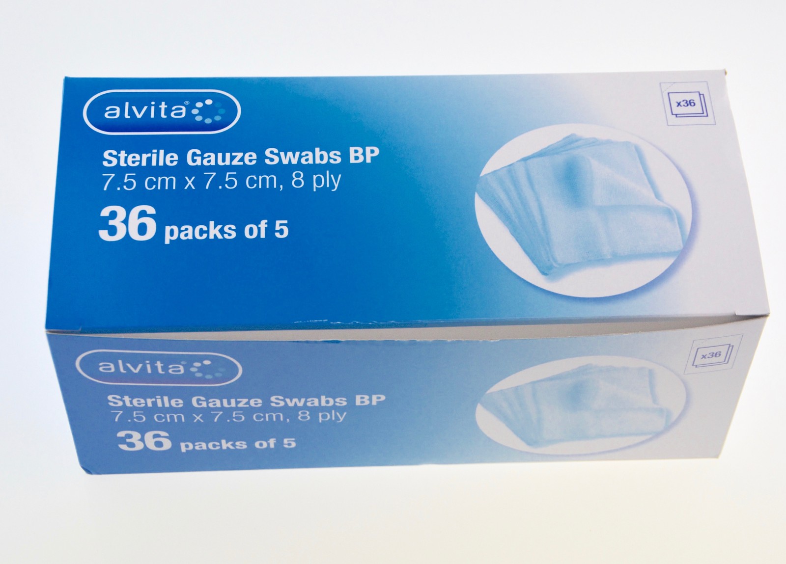 Alvita Sterile Gauze Swabs BP 7.5 x 7.5 cm, 8 Ply, 36 Packs of 5 | eBay UK