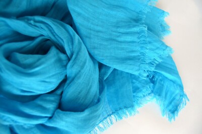 sky blue color pure 100% LINEN long light scarf tippet women unisex ...