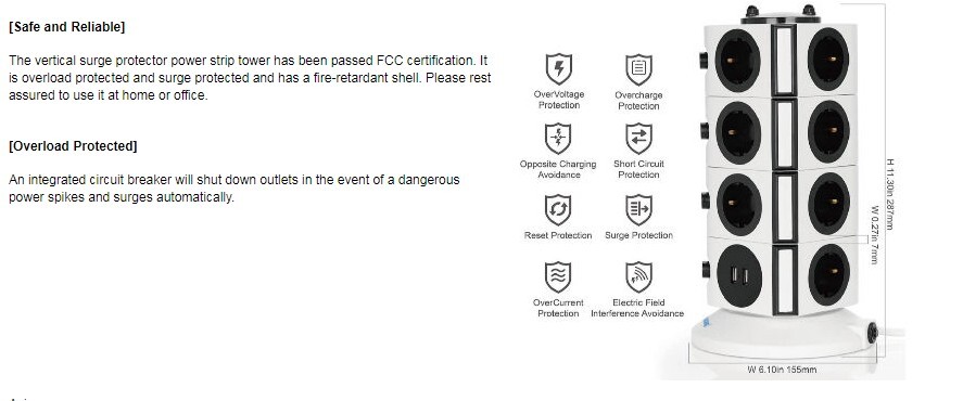 NIB SAFEMORE 14 Outlet Vertical Charging Stacker Station, 4USB Ports ...