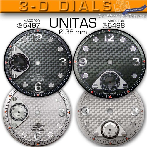 DIAL LUXURY 3-D Ø 38 MM FOR MOVEMENT ETA UNITAS 6497+ 6498, BLACK OR ...