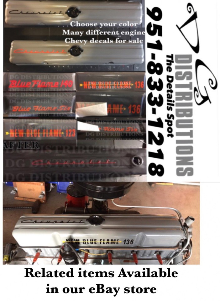 short 10" Chevy 235 valve cover decal for embossed valve cover engine ...