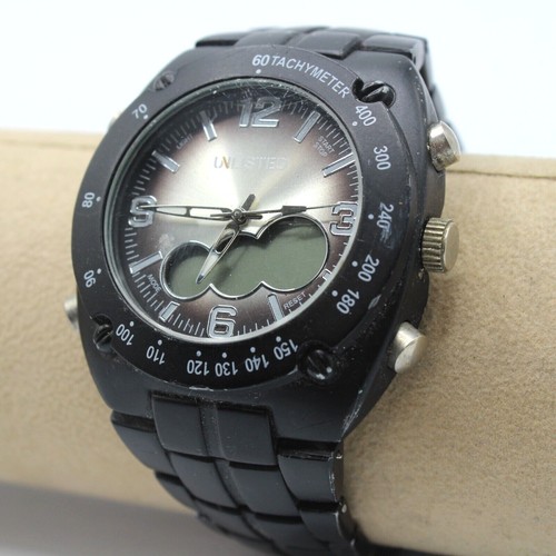 UNLISTED Men's Black Heavyweight Tachymeter Quartz Analog Digital Watch ...