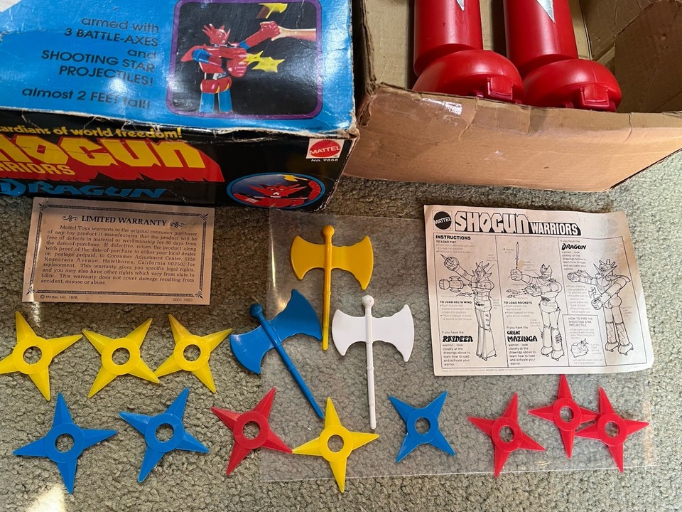 Boxed 1976 MATTEL SHOGUN WARRIORS DRAGUN W/ ORIG BOX & 3 Axes & 11 ...