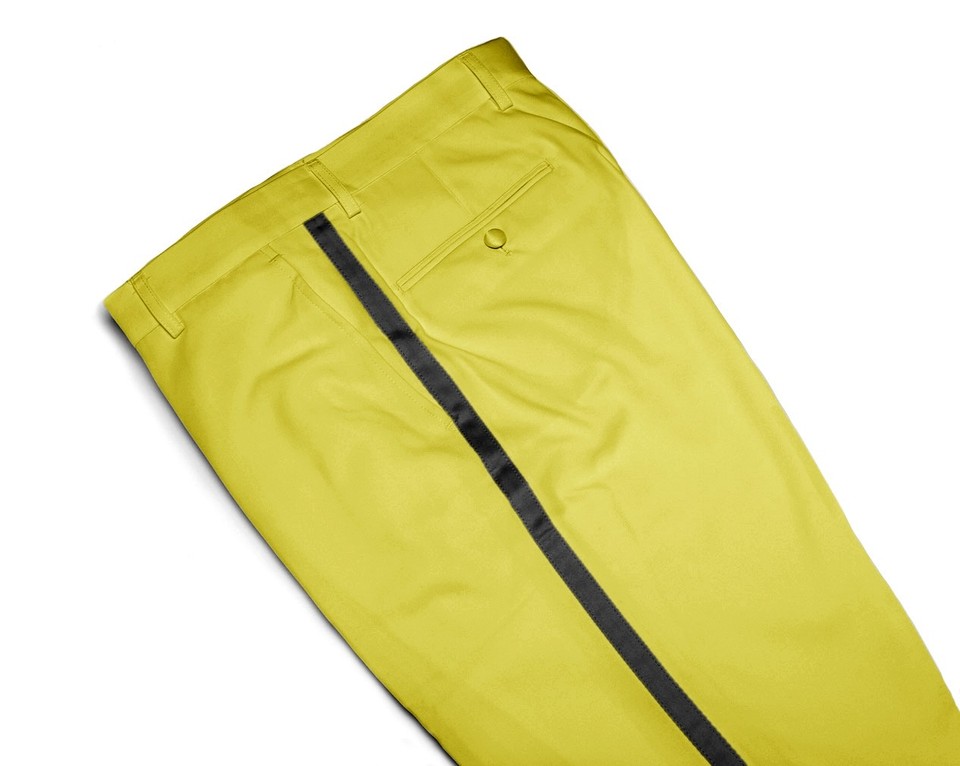 CONCITOR Men's TUXEDO Pants Flat Front BLACK Satin Band Stripe YELLOW ...