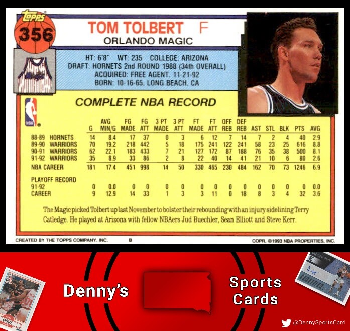 1992 Topps #356 Tom Tolbert Orlando Magic Basketball Card | eBay