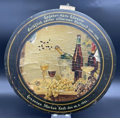 German Shooting Target Hand Painted Black Trim Wooden w/ Bullet Holes ...