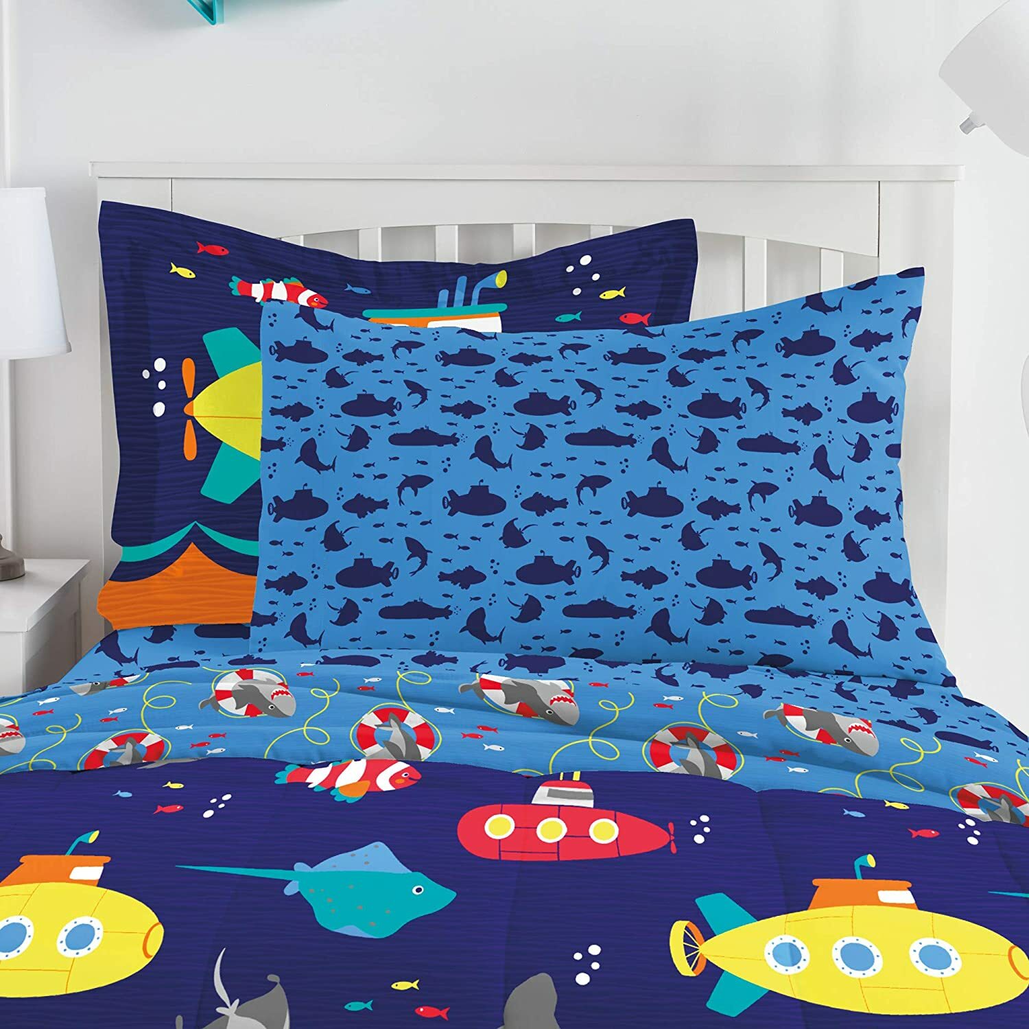Twin Full Bed Bag Submarines Sharks Fish Stingray Ocean 7 pc Comforter ...
