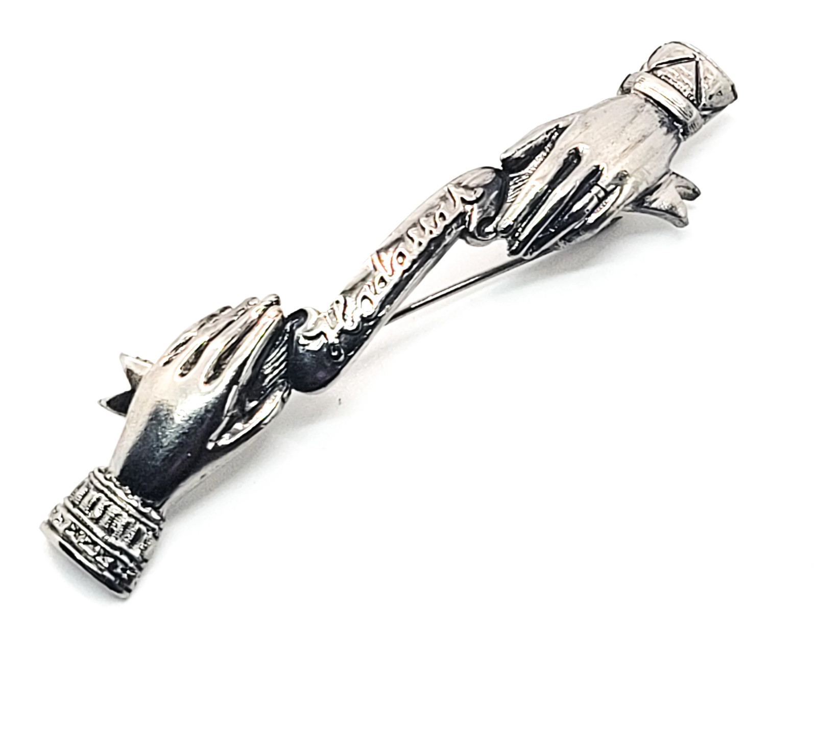 Vintage Jewish Hadassah two hand silver tone brooch - Gem