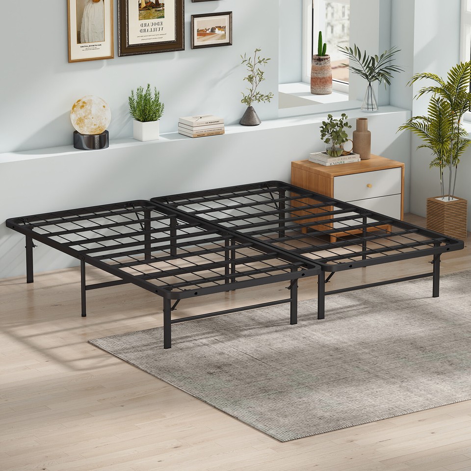 New Modern Bi-Fold Folding Platform Metal Bed Frame Mattress Foundation ...