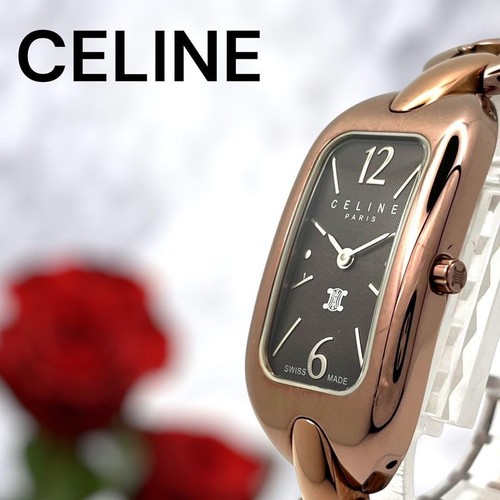 CELINE 300/100FT Macadam Bangle Brown Gold Quartz Watch Ladies New ...