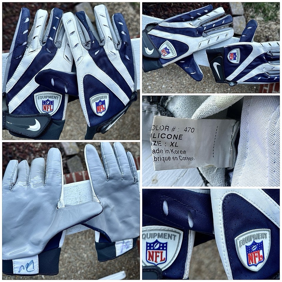 nike magnigrip elite NFL Equipment Player football gloves Xl Navy White ...