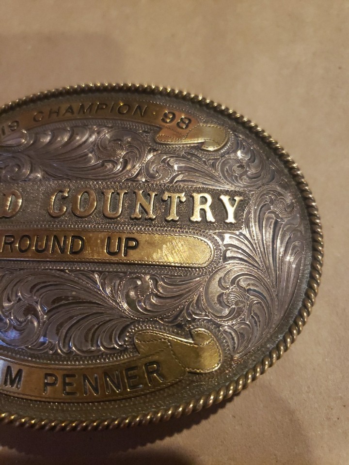 Team Penner Round Up Gold Country Trophy Hiram Sterling Overlay Belt ...