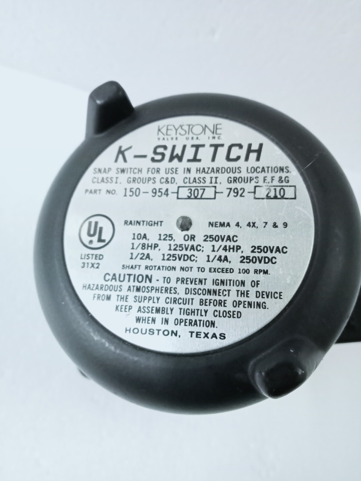 KEYSTONE K-SWITCH 150-954-307-792-210 10A 125 OR 250VAC 1/8HP 100RPM ...