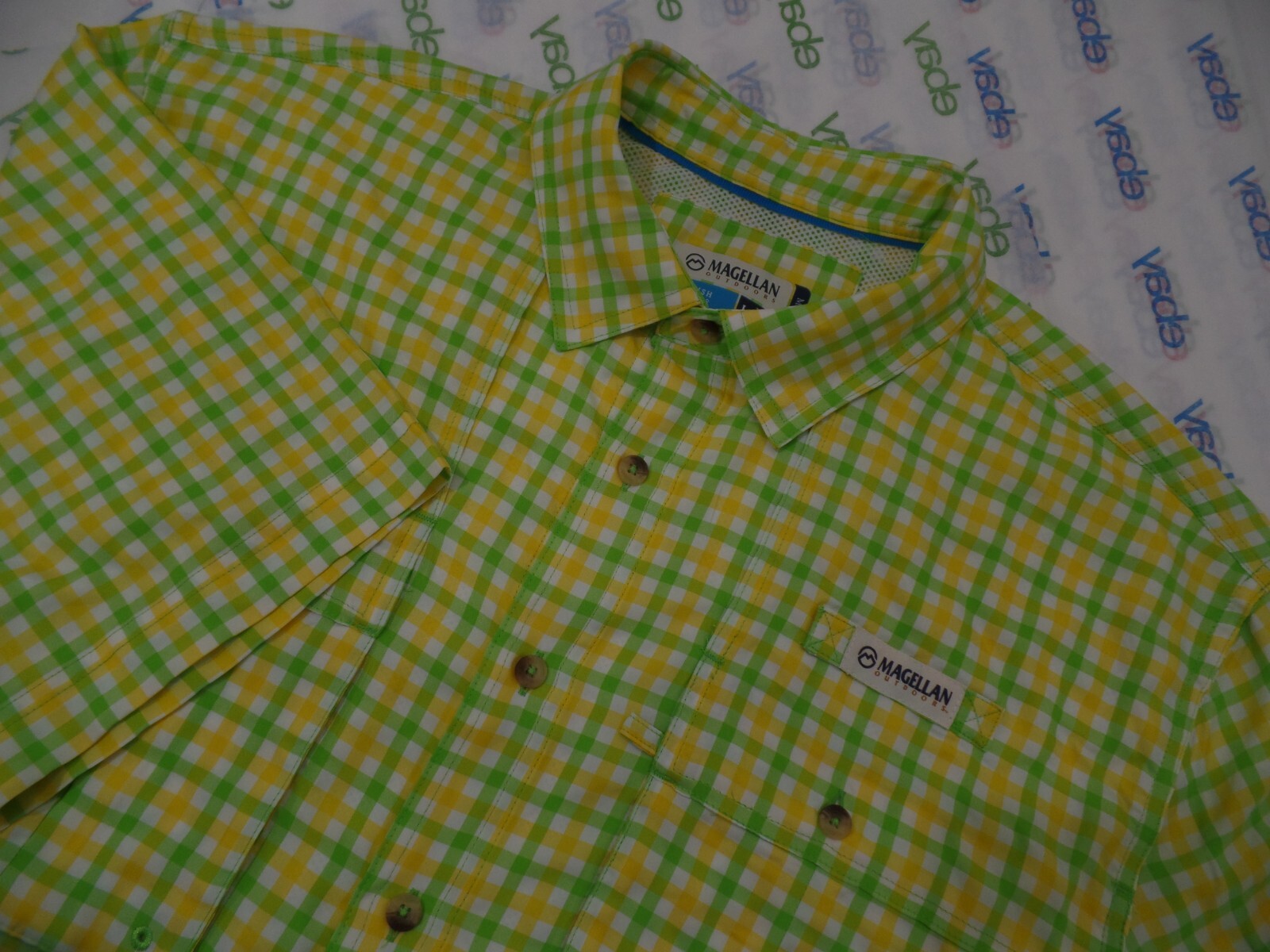 Magellan Outdoors Mens Yellow Green Plaid Mag Wick Fi… - Gem