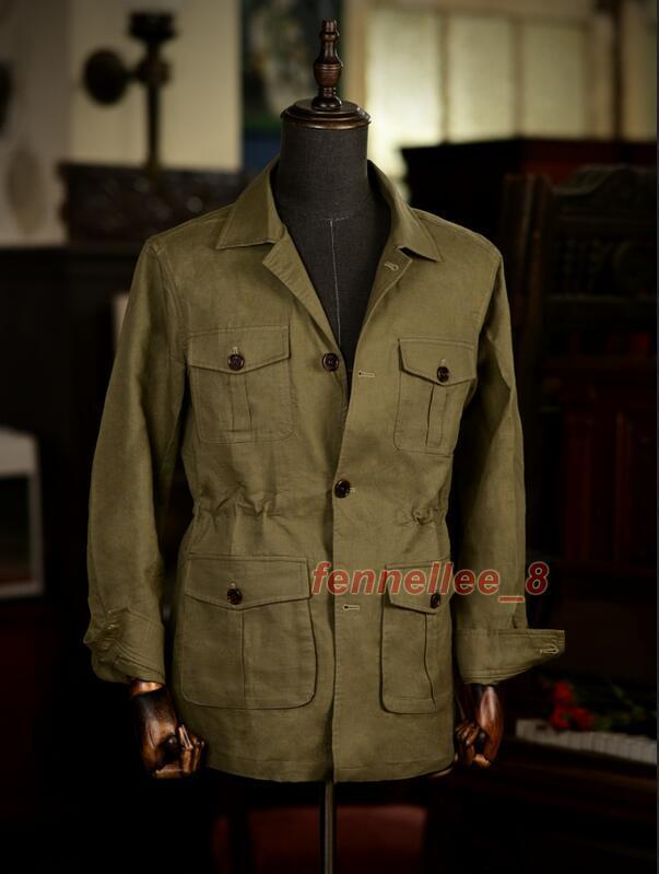 Men's 100% Linen Safari Jacket Pockets Hunting Coat Casual Breathable ...