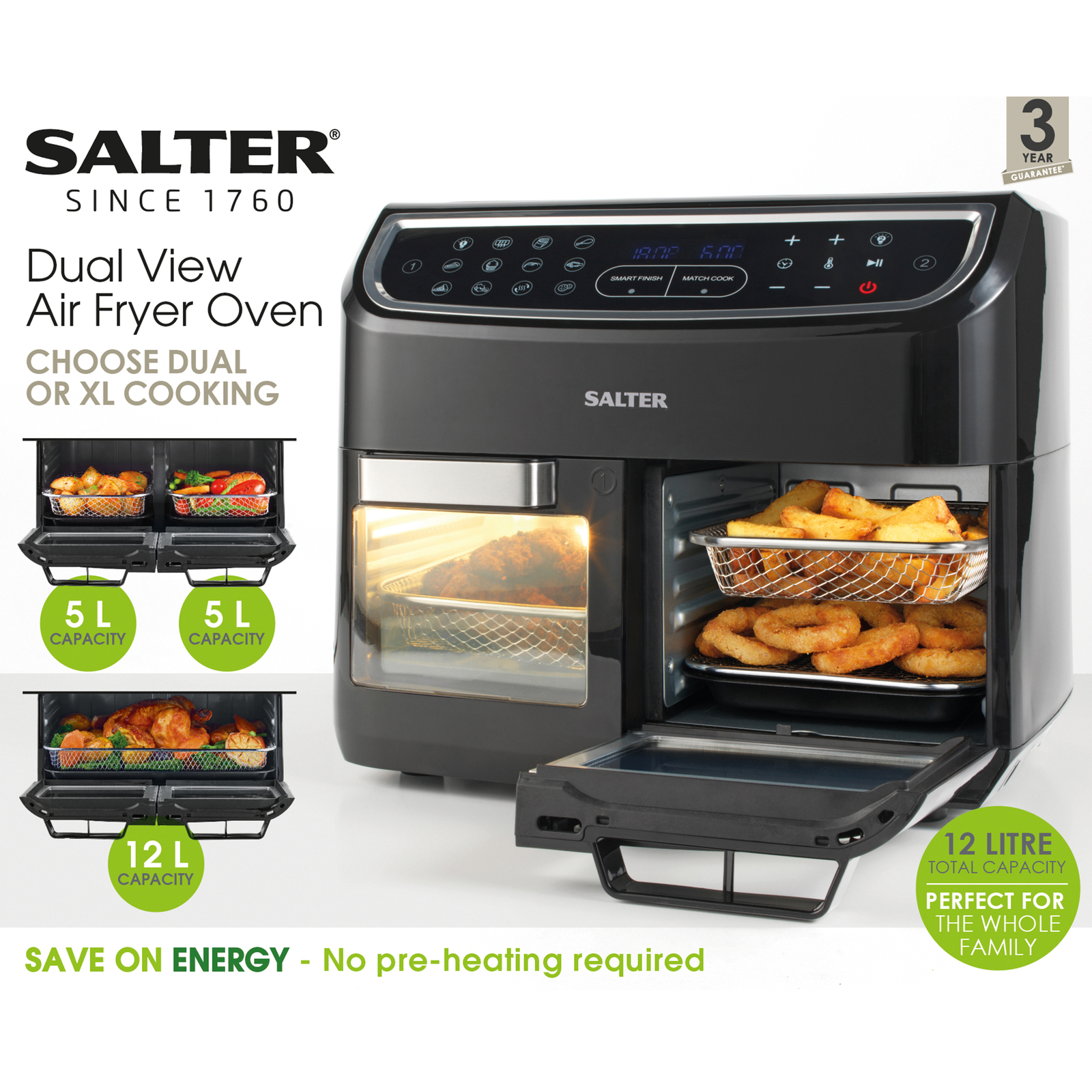 Salter Air Fryer Dual View Oven XL Multi-Cooker 12 L Capacity Easy ...