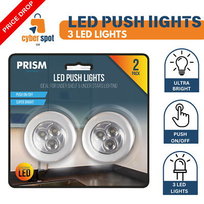 2x New 3 LED Touch Push On Off Light Self Stick On Click Battery Button ...