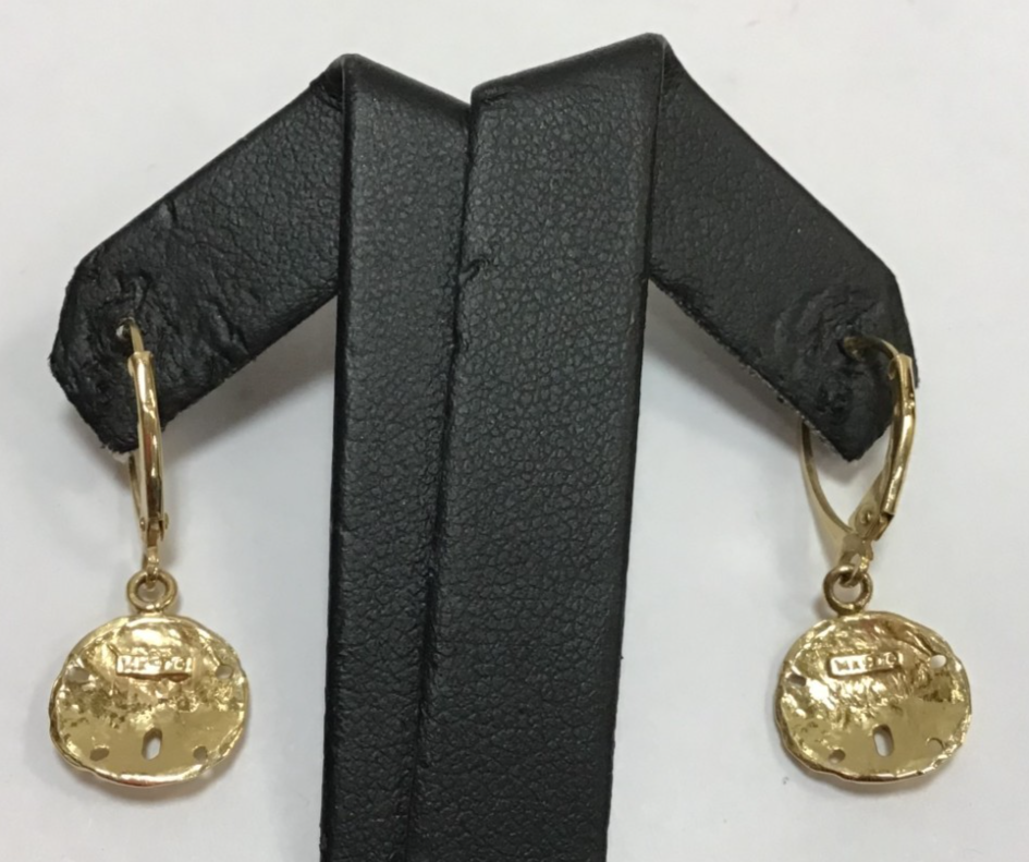 (MA3) Ladies 14k Yellow Gold 1.8 Grams Leverback Sand Dollar Earrings ...