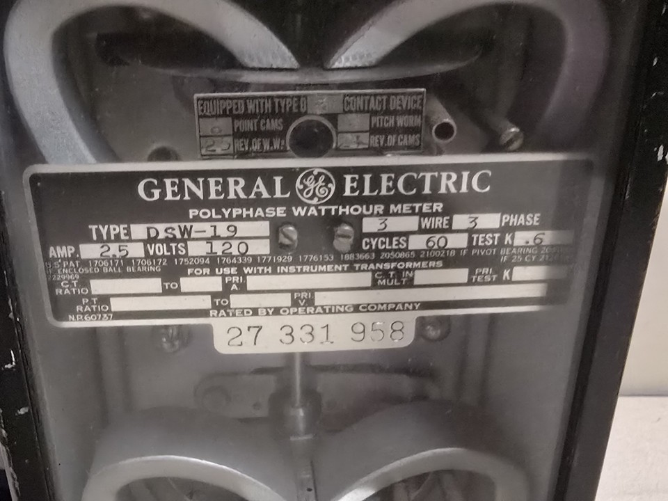 Vintage /Antique General Electric Model DSW-19 Polyphase Watthour ...