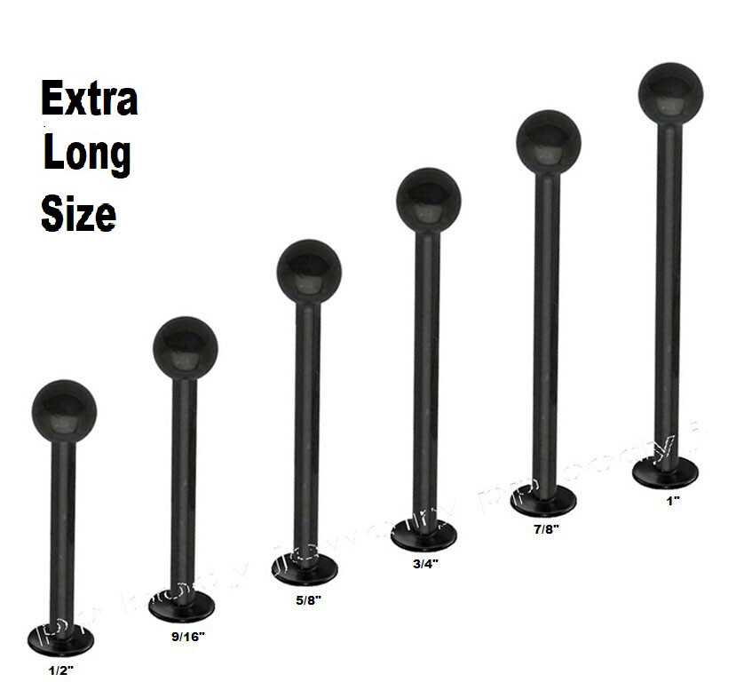 1pc. 16G Black Anodized 316L Surgical Steel EXTRA LONG Labret Cheek ...