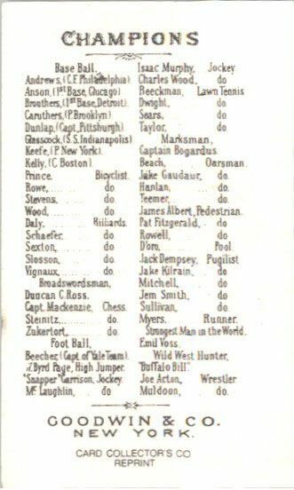 (50) CAP ANSON 1888 Goodwin Champions N162 Reprints Card CHICAGO CUBS ...