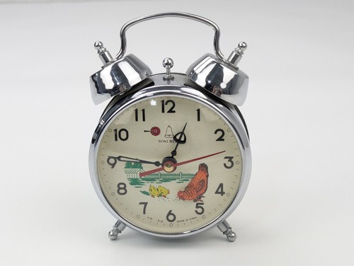Vintage Soni Bell Alarm Clock Animated Wind Up Pecking Chicken ~ Works ...