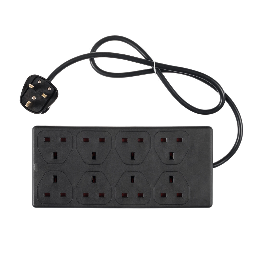 8 Way Mains Extension Lead Gang Socket Power 1M Metre Cable 13A Amps ...