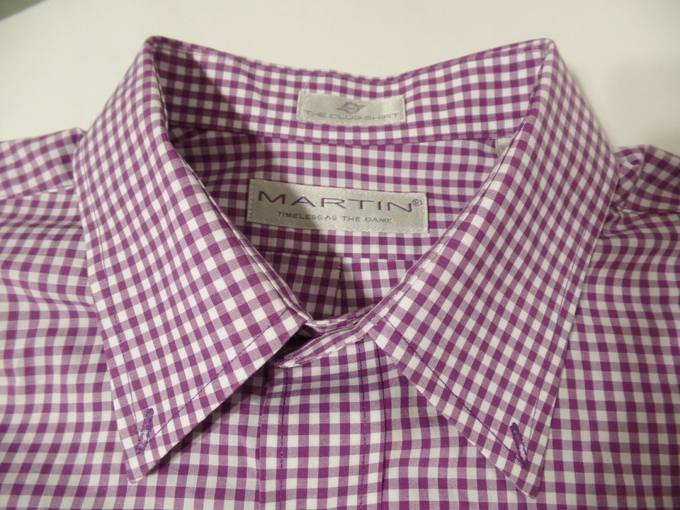 NEW Martin Button Down Shirt Gingham Pattern Purple/White Large ...
