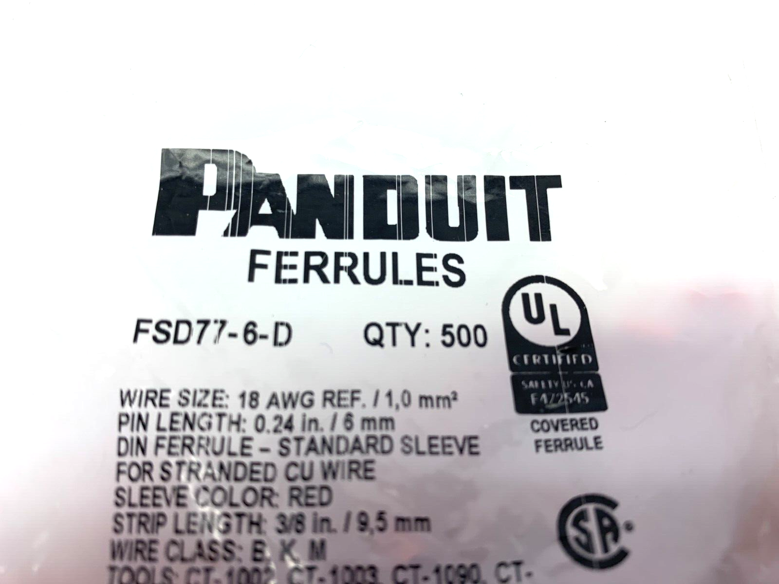 Panduit 18 AWG Polypropylene Ferrule Red PK of 500 for sale online | eBay