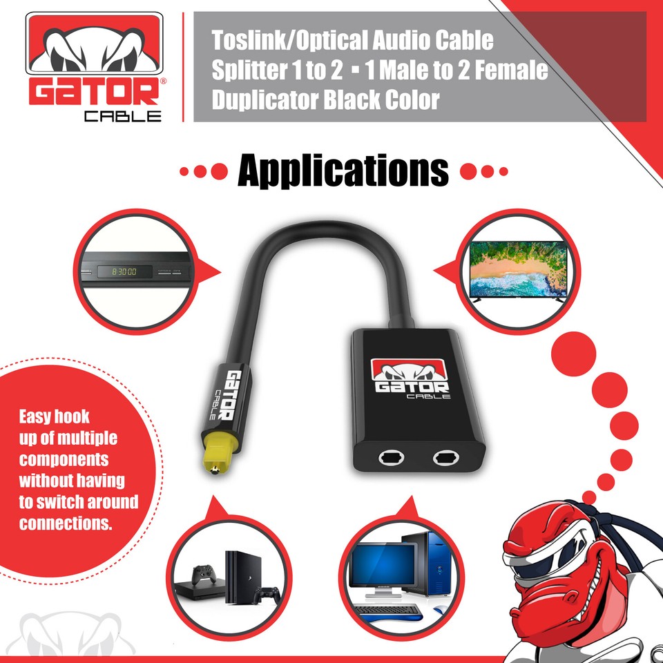 Dual Port Optical Toslink Digital Adapter Splitter Audio Cable Fiber 1 ...